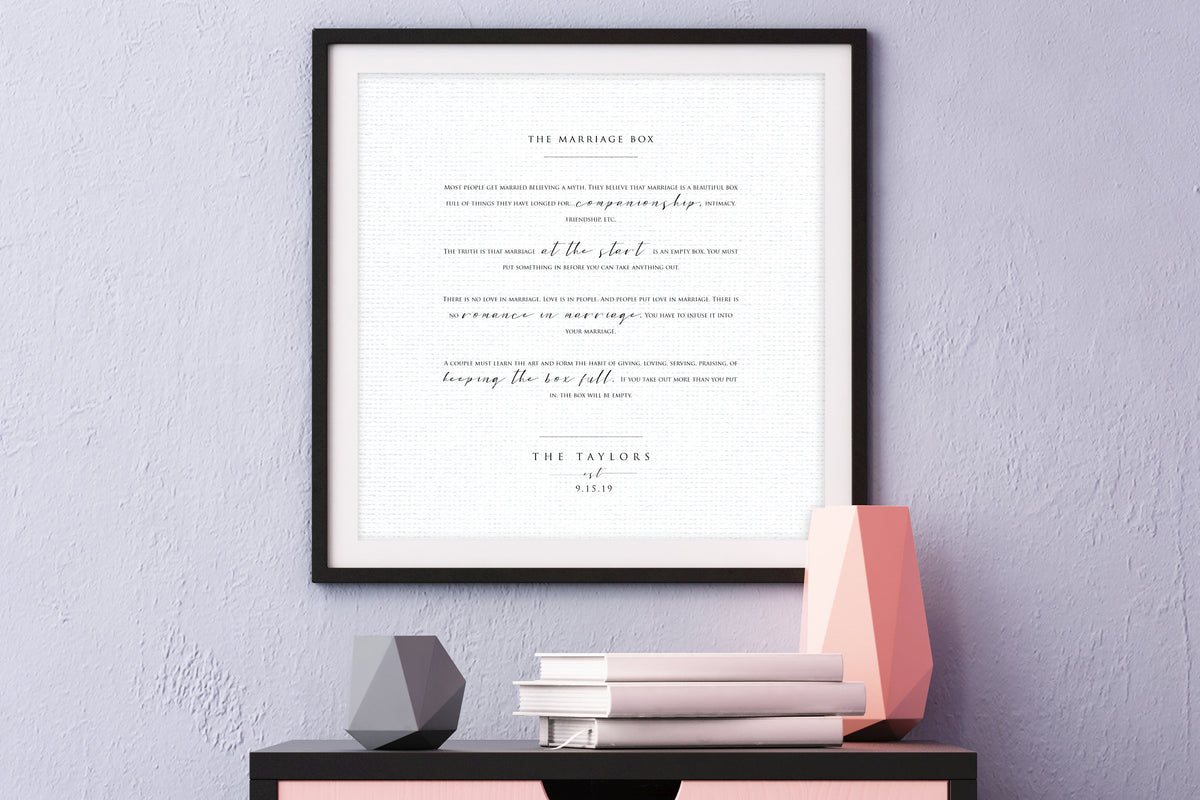 The Marriage Box, Personalized Framed Wedding Gift – Honeycomb Proverbs