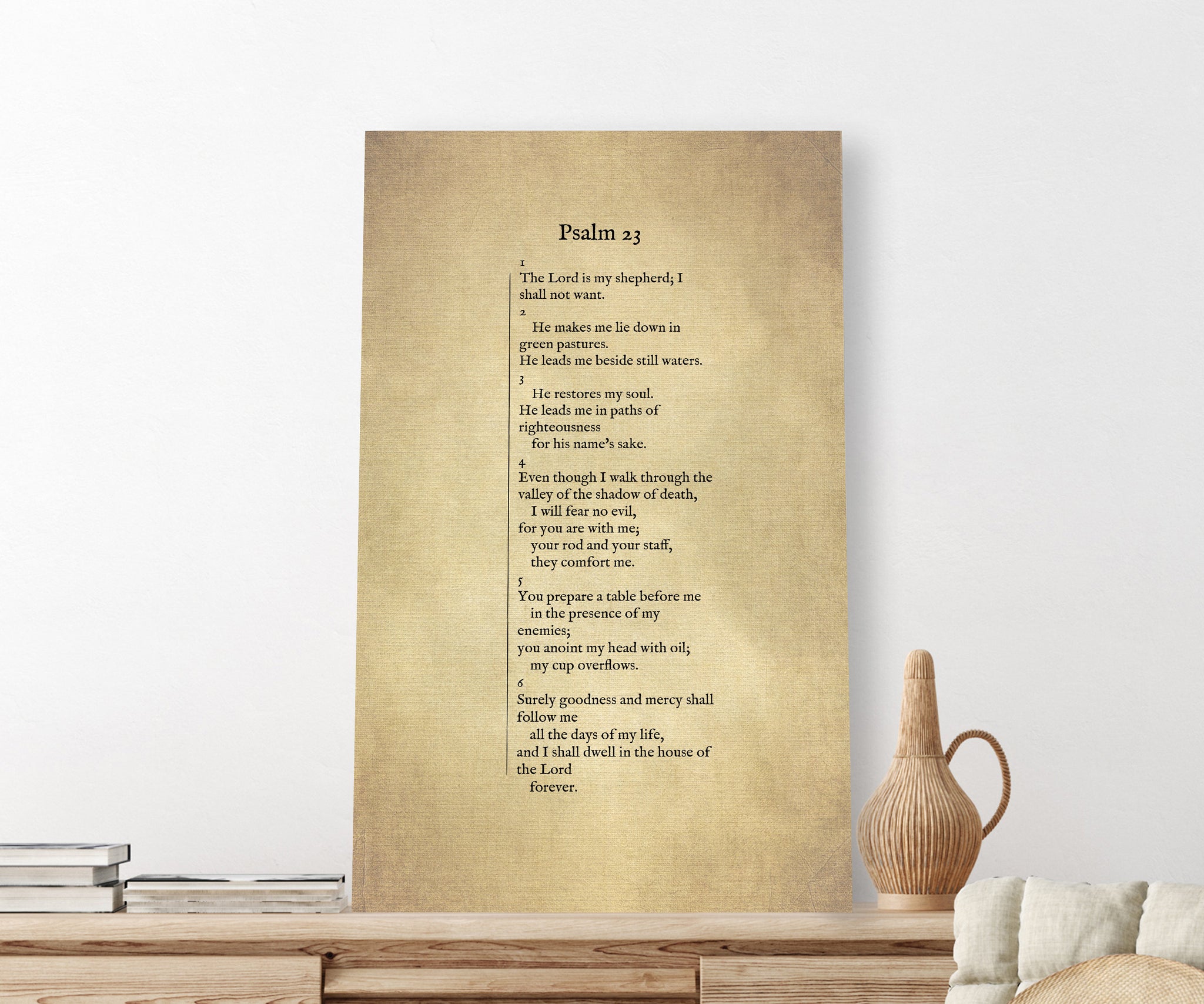 Psalm 23 Antiqued Canvas Wall Art – Honeycomb Proverbs